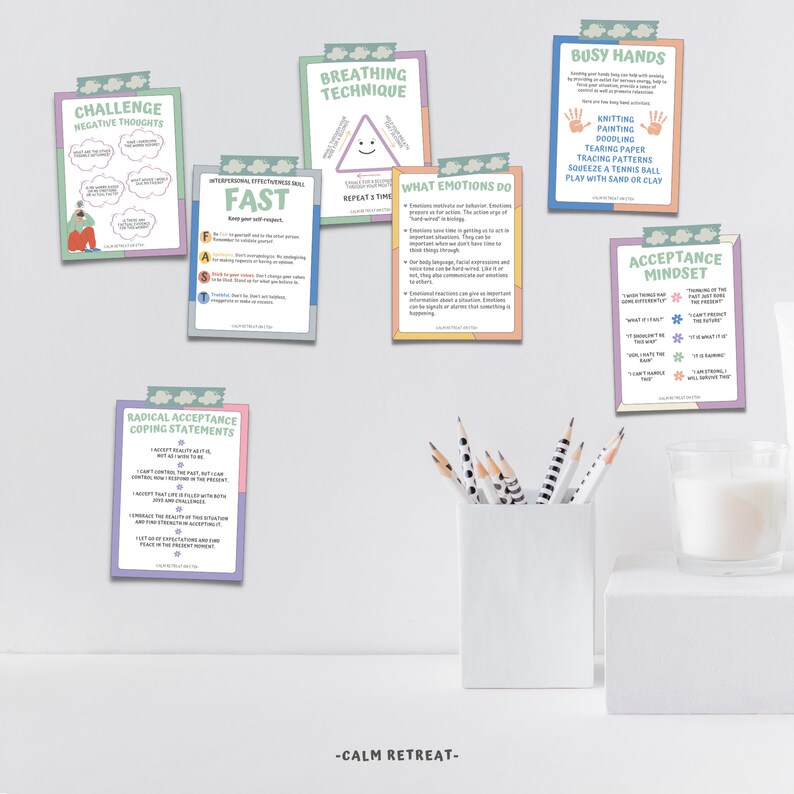 DBT Flash Cards, 55 Printable Cards, Self Help Cards, Coping Skills ...
