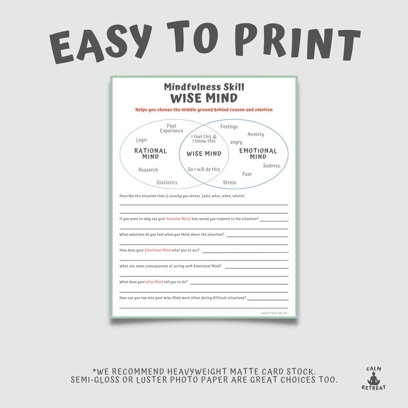 DBT Wise Mind Worksheets: Mindfulness Skills (PDF) - Etsy