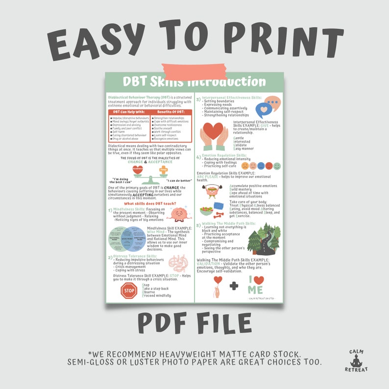DBT Coping Skills Printable Handout, Therapist Resources, Therapy ...