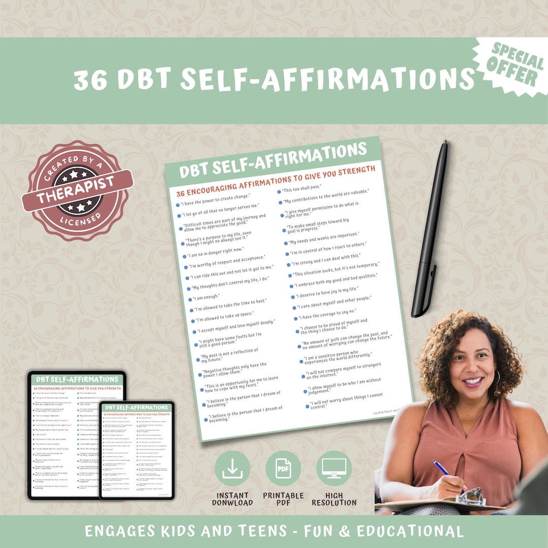 DBT Self-affirmations Sheet: Mental Health Coping Statements (digital ...