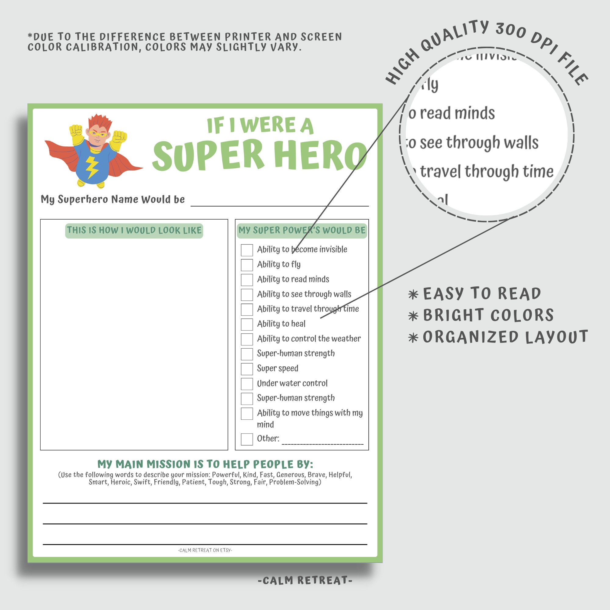 Self-esteem Fillable Worksheet If I Were A Superhero PDF - Etsy