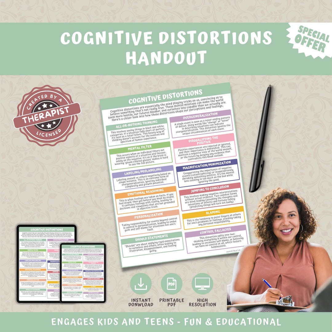 Cognitive Distortions Handout, Therapist Resources, Therapy Counselling ...