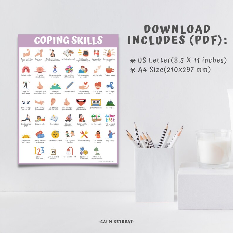 Coping Skills Alphabet Printable, Coping Skill, Therapy Office Decor ...