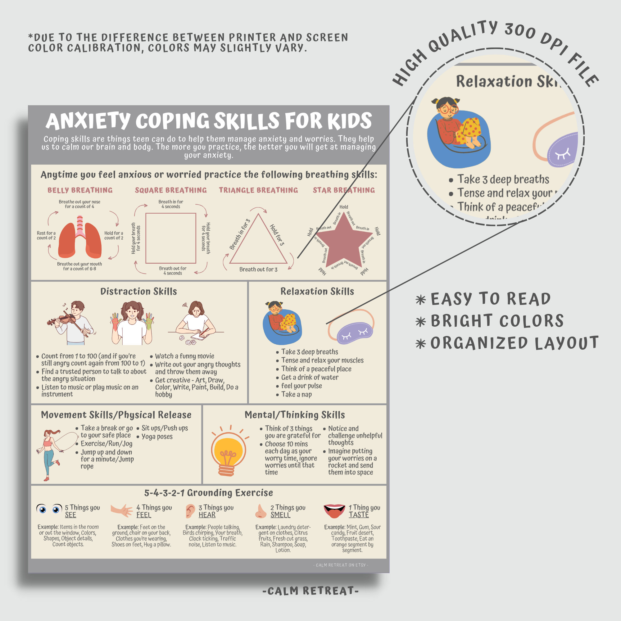 6 Anxiety Coping Skills Printable Handouts Bundle for Kids & - Etsy