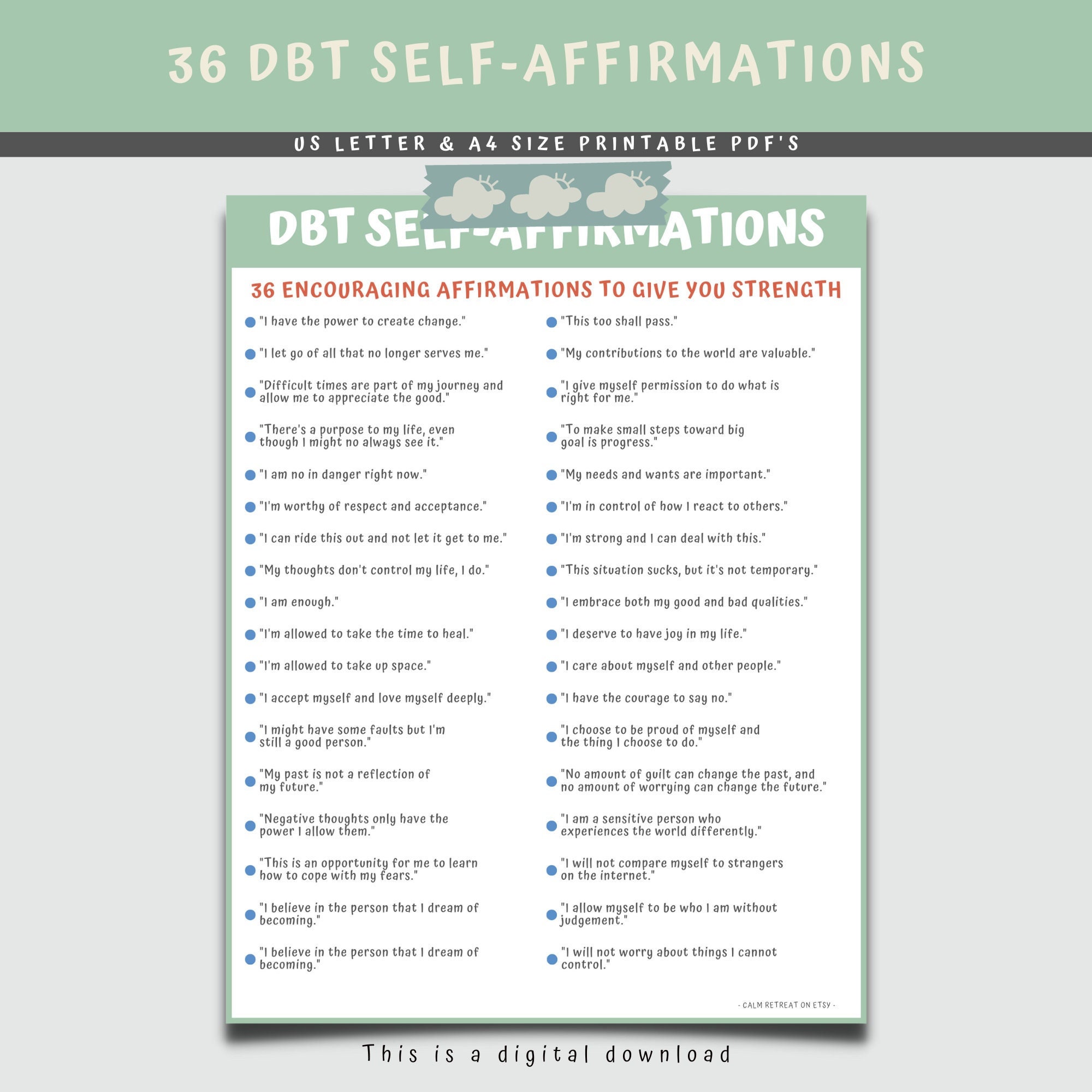 DBT Self-affirmations, PTSD, BPD, Bipolar, Depression, Anxiety ...