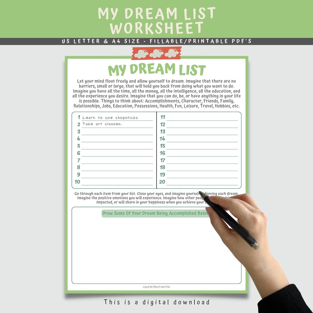 My Dream List Worksheet: Fillable Self-esteem Activity (digital ...