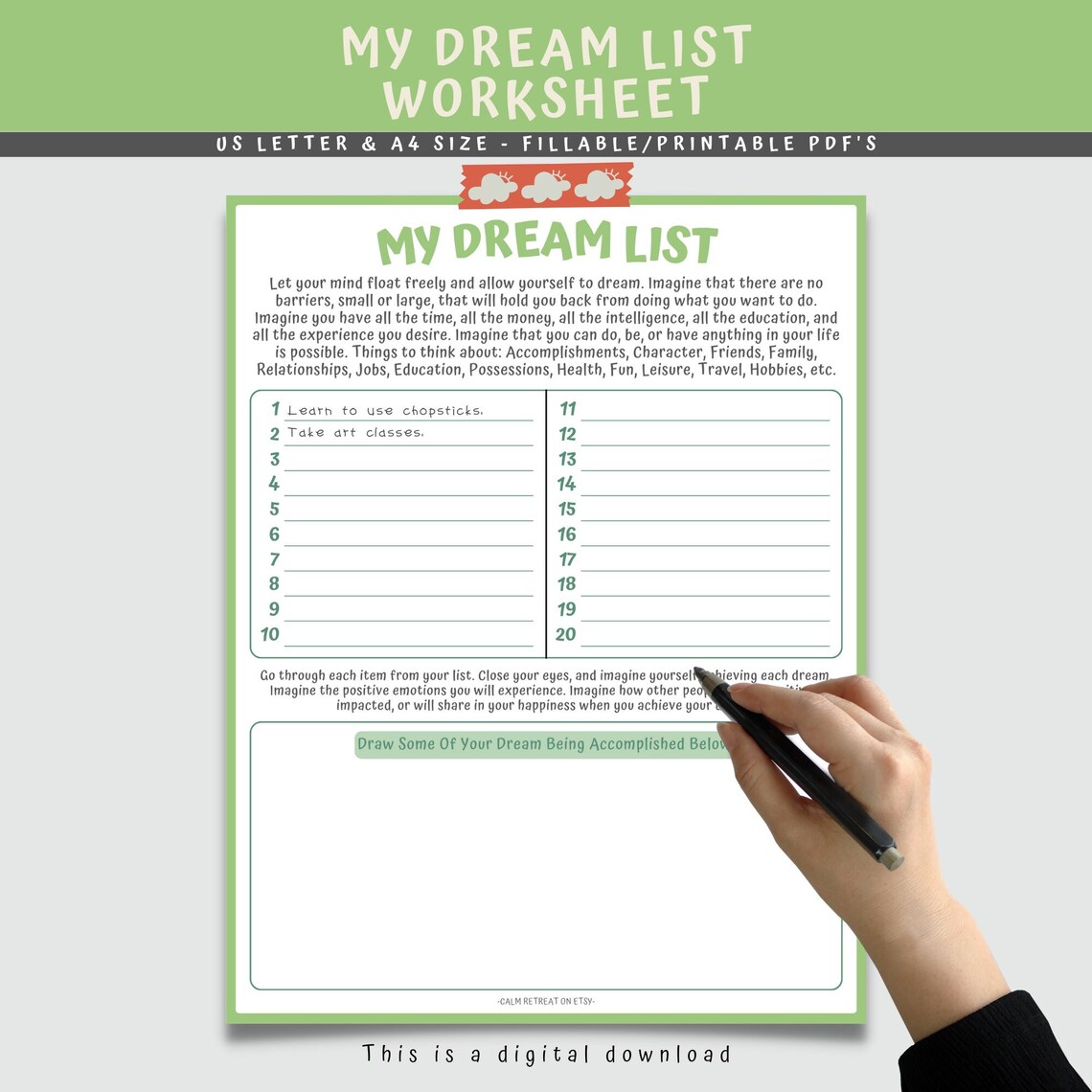 My Dream List Worksheet: Fillable Self-esteem Activity (digital ...
