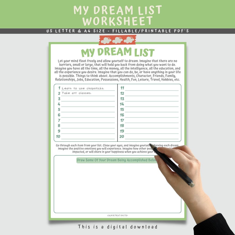 My Dream List Worksheet: Fillable Self-esteem Activity (digital ...