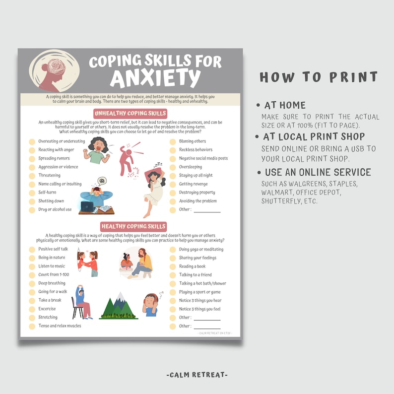 Anxiety Management Coping Skills Fillable Worksheet for Teens, Mental ...