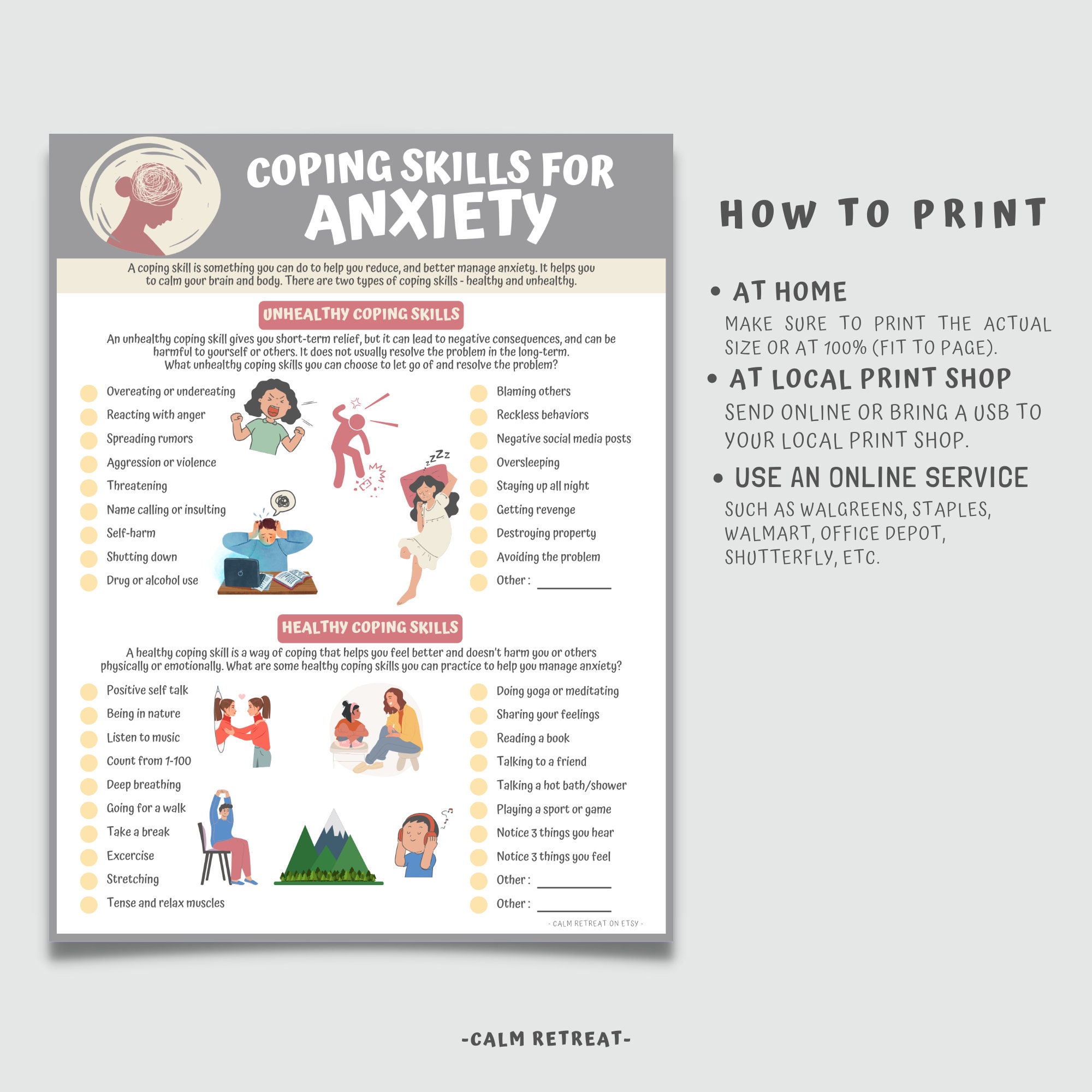 Anxiety Management Coping Skills Fillable Worksheet for Teens, Mental ...