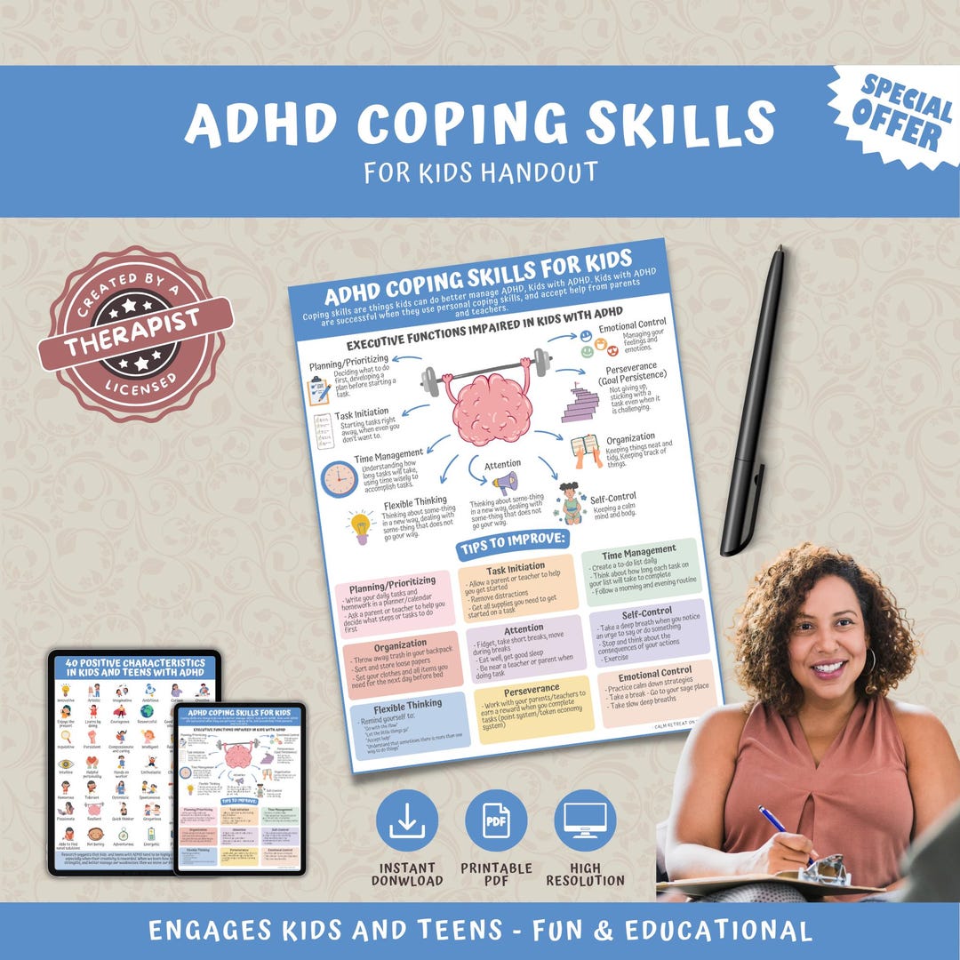 ADHD Coping Skills Handout for Kids: Executive Functioning Strategies ...