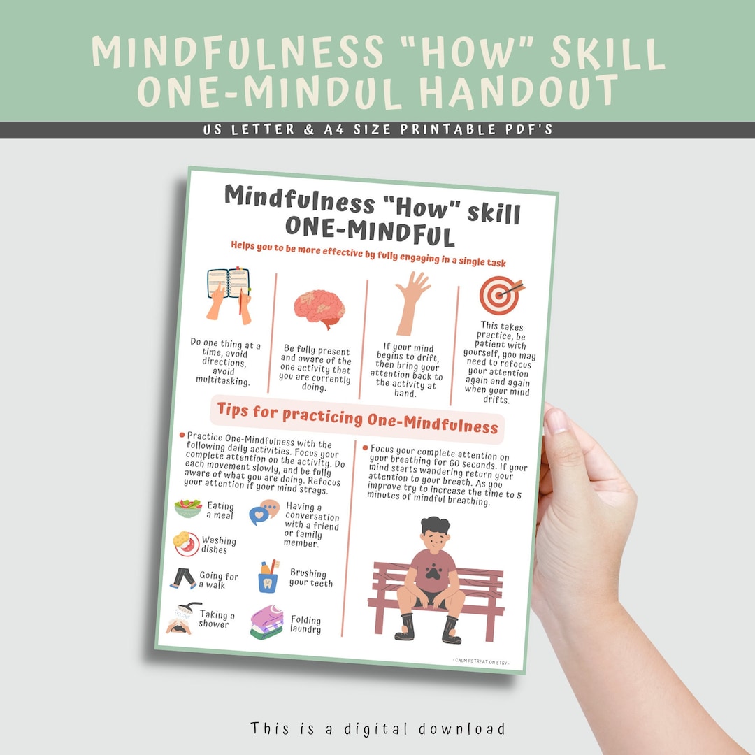 DBT Mindfulness "how" Skill ONE-MINDFULLY Handout, Dialectical ...
