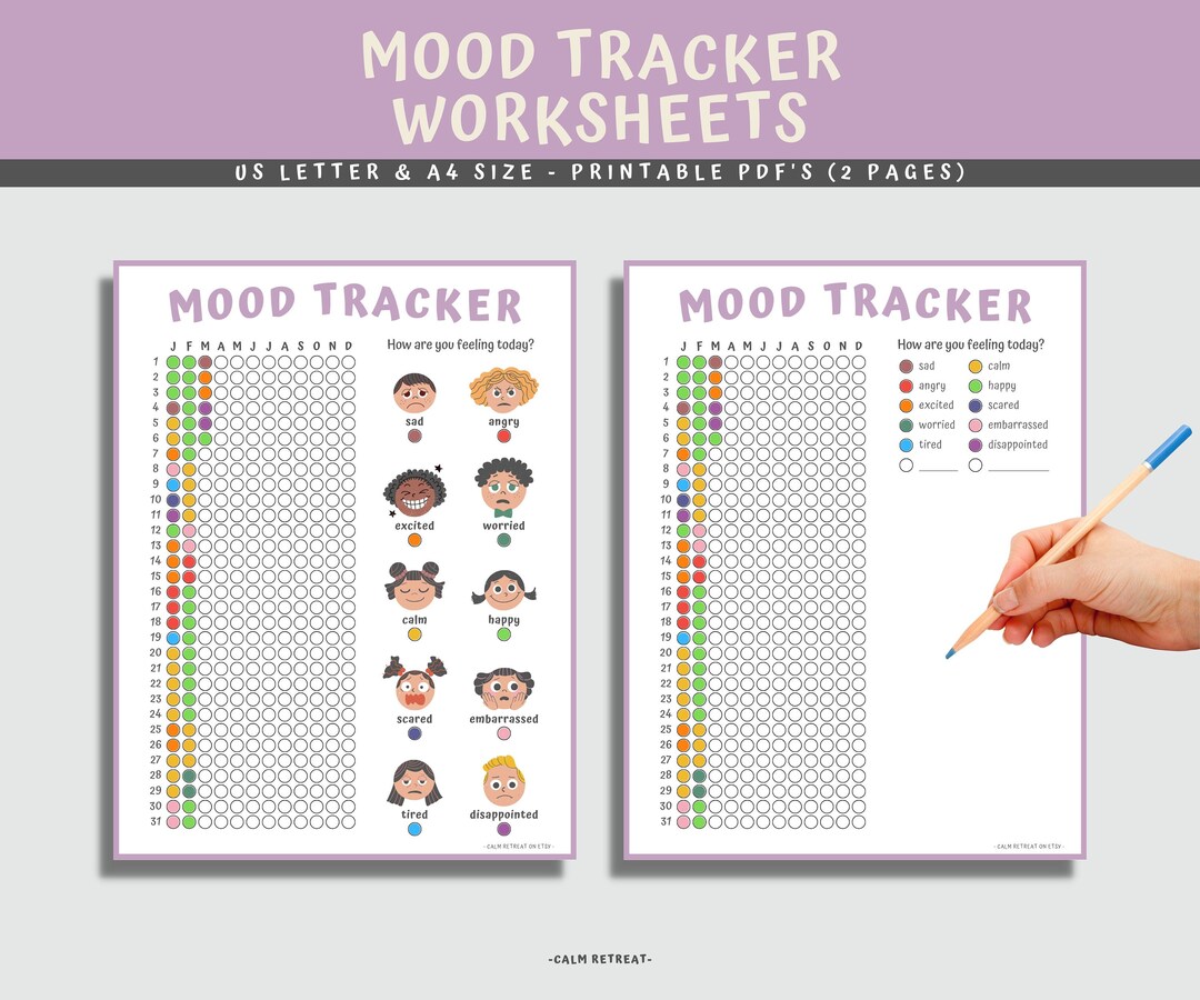 Yearly Mood Tracker, Daily Tracker, Daily Mood Tracker, Feeling Tracker ...