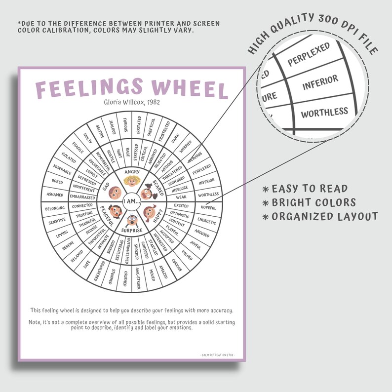 Colouring Feelings Wheel Handout, Emotions Poster, Mental Health ...