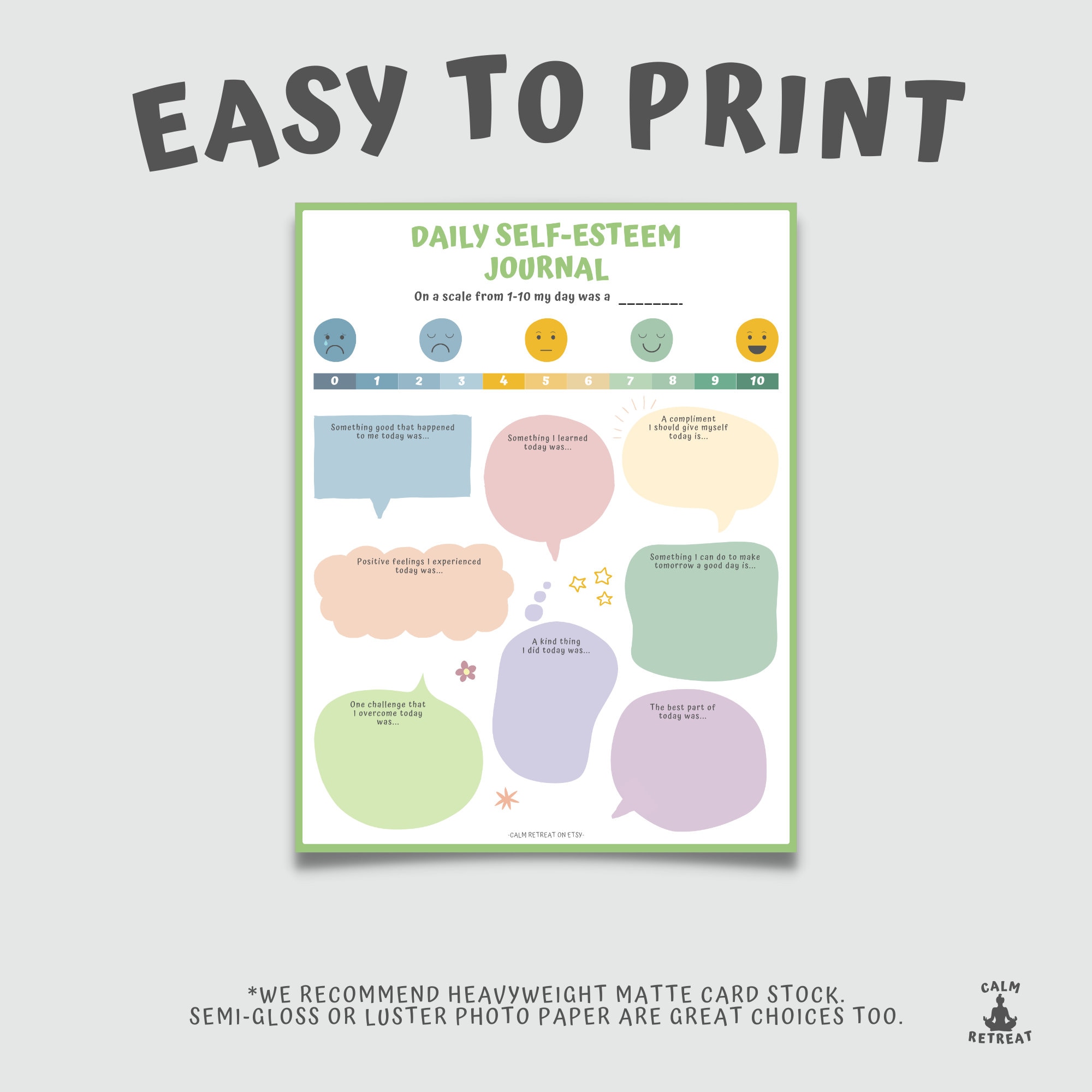 Daily Self-esteem Journal, Worksheet for Kids Teens, Growth Mindset ...