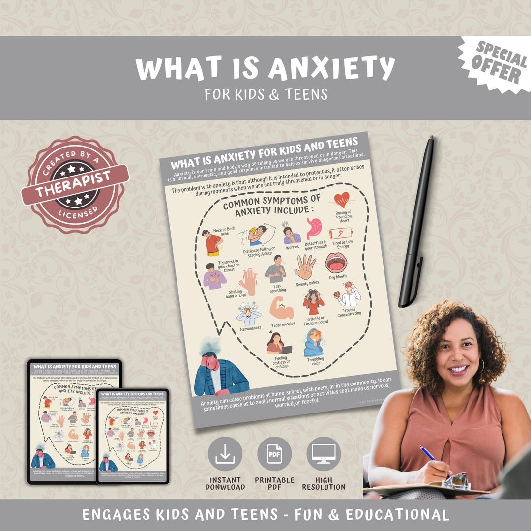Anxiety Symptoms Handout for Kids & Teens: Mental Health Awareness ...