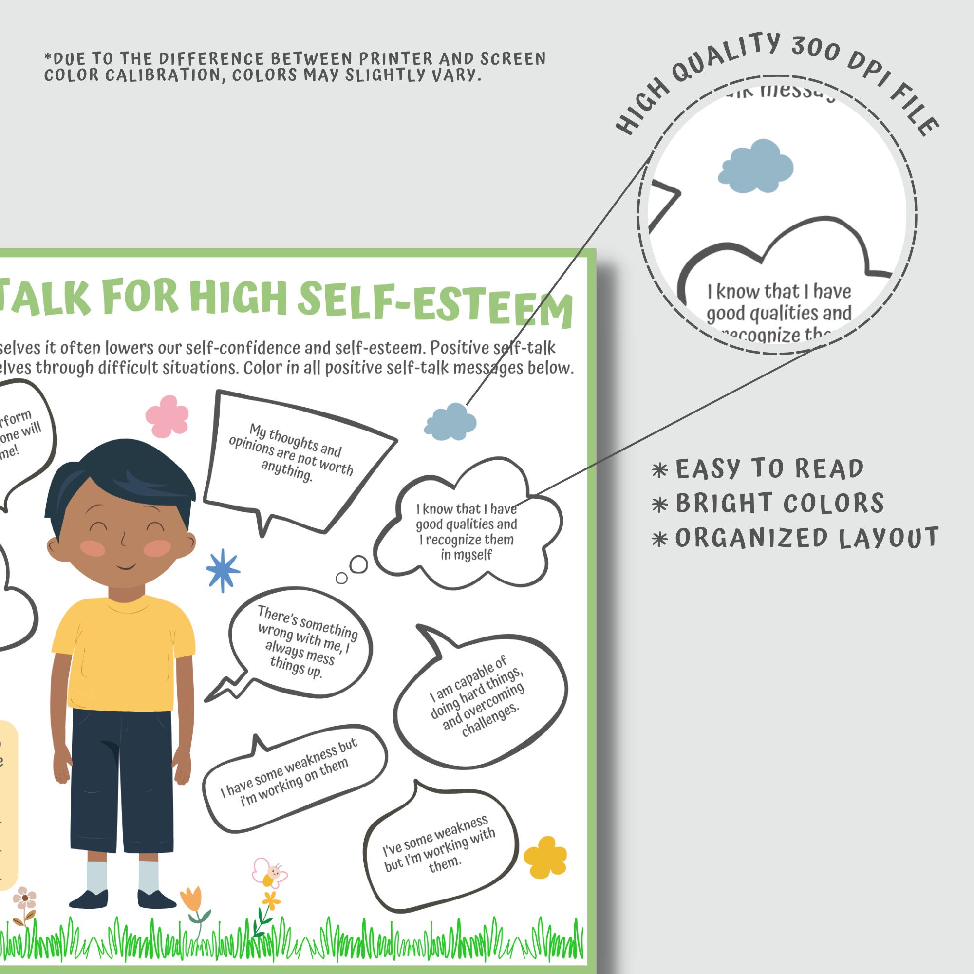 Positive Self-talk for High Self-esteem Worksheet, Mental Health, Self ...