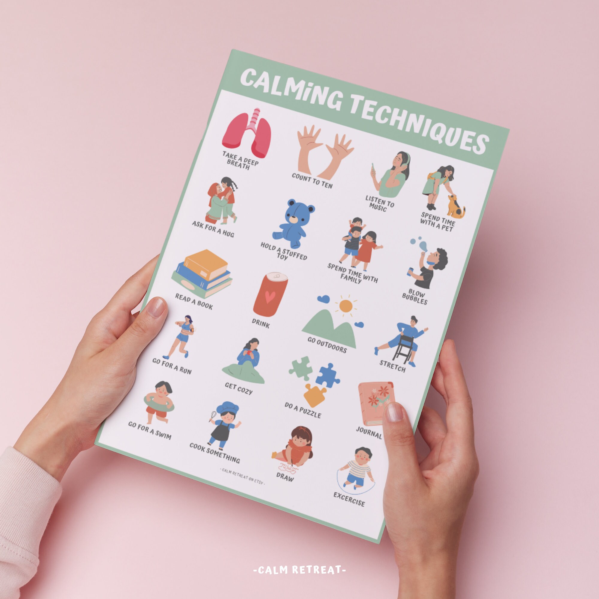 Feelings Chart With Calming Techniques Poster, Grounding Strategies ...