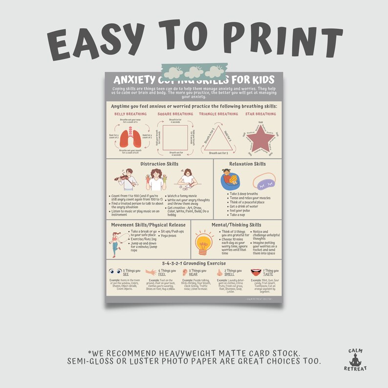 Anxiety Coping Skills Handout for Kids, Anxiety Awareness, Mental ...