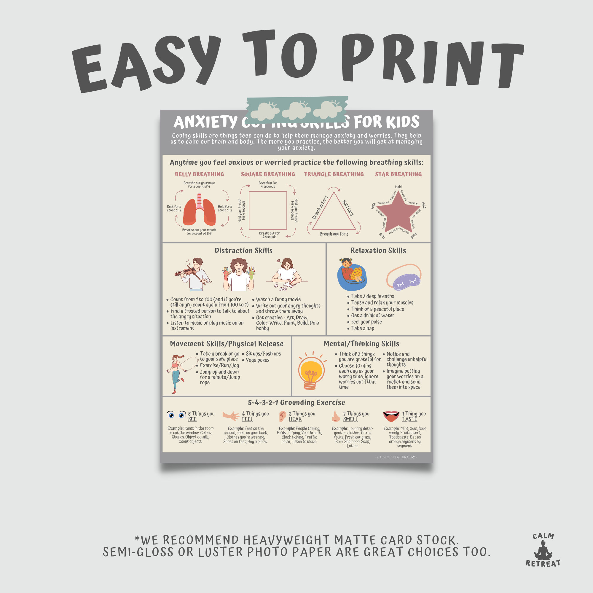 Anxiety Coping Skills Handout for Kids, Anxiety Awareness, Mental ...