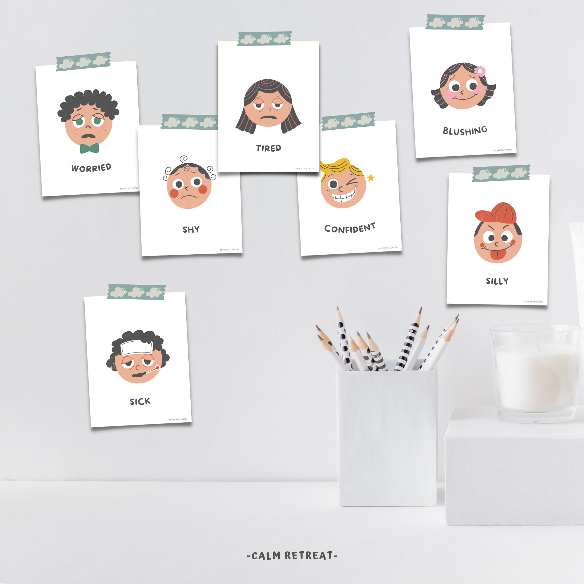20 Feelings Emotions Flashcards for Kids & Teens, Montessori Preschool ...
