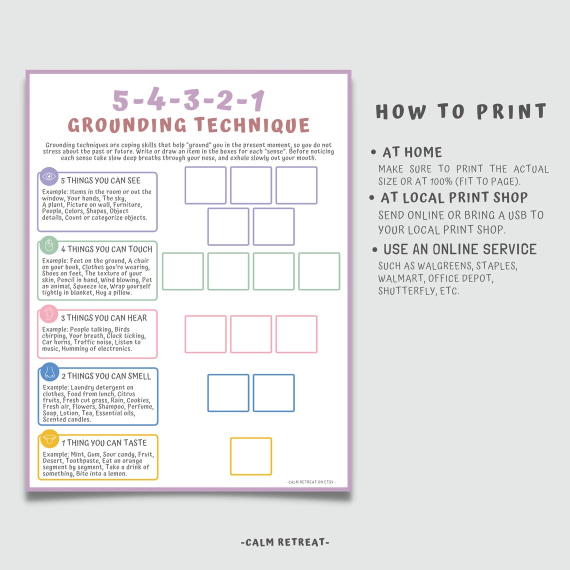 Grounding Techniques Worksheet, Coping Skills Worksheets for Kids ...