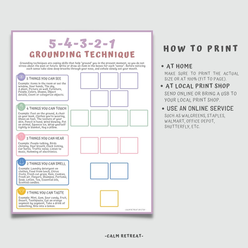Grounding Techniques Worksheet, Coping Skills Worksheets for Kids ...