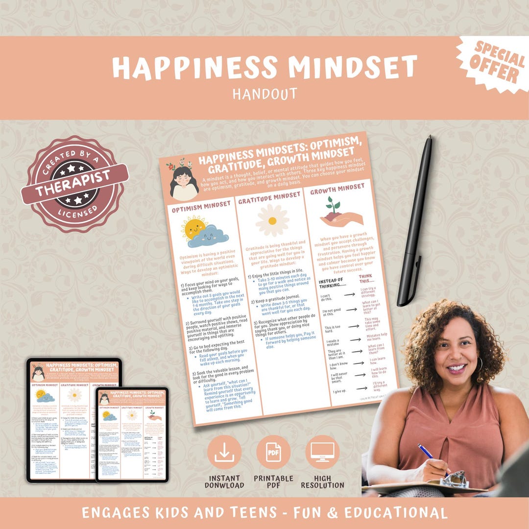 Happiness Mindsets Poster: Mental Health Handout for Kids & Teens (PDF ...