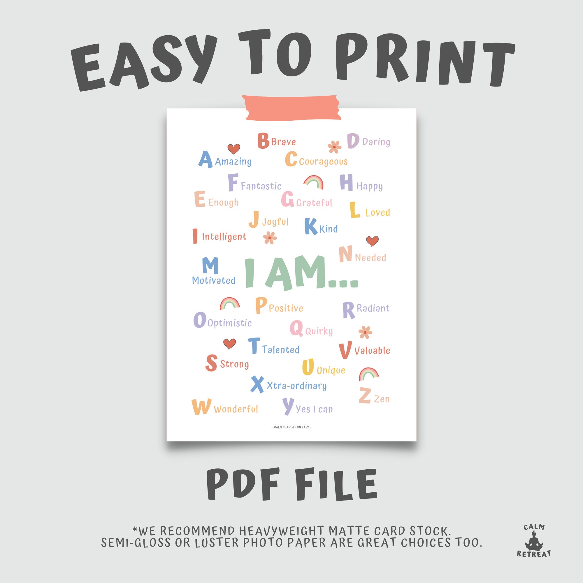 ABC Affirmations Poster: Classroom Decor for Therapists (digital ...