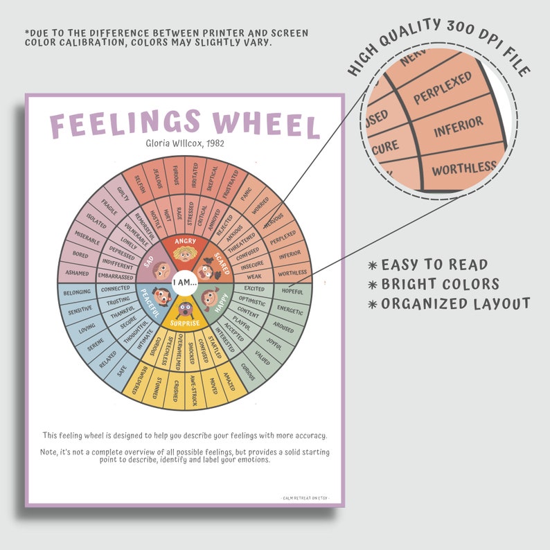 Feelings Wheel for Kids: Emotional Skills Printable (digital Download ...