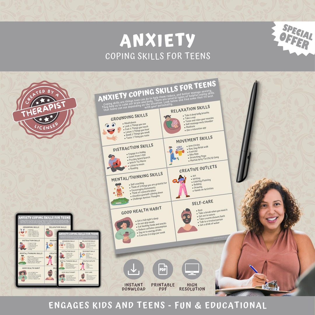 Anxiety Coping Skills Handout for Teens: Calming Techniques (digital ...