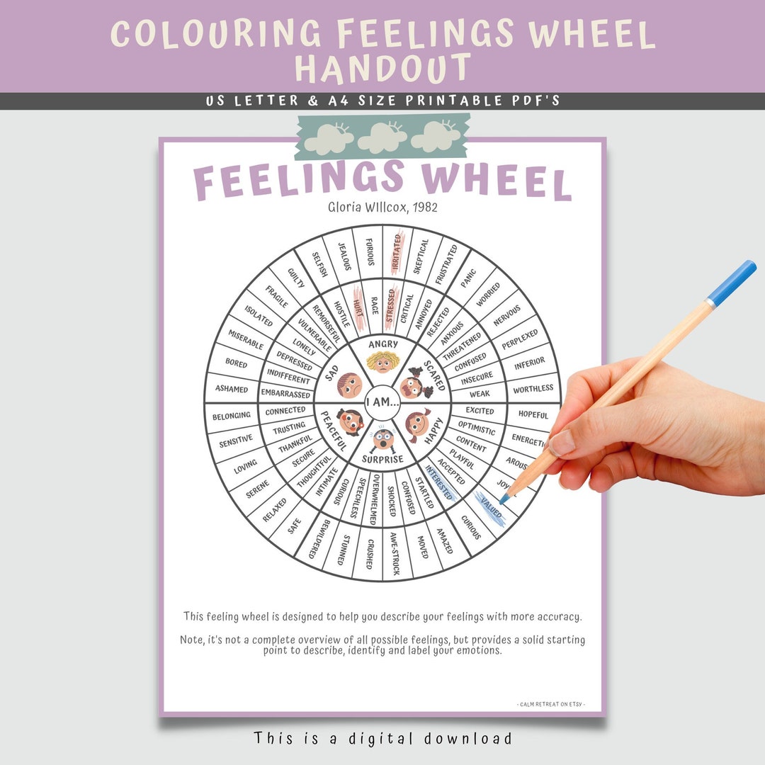Colouring Feelings Wheel Handout, Emotions Poster, Mental Health ...