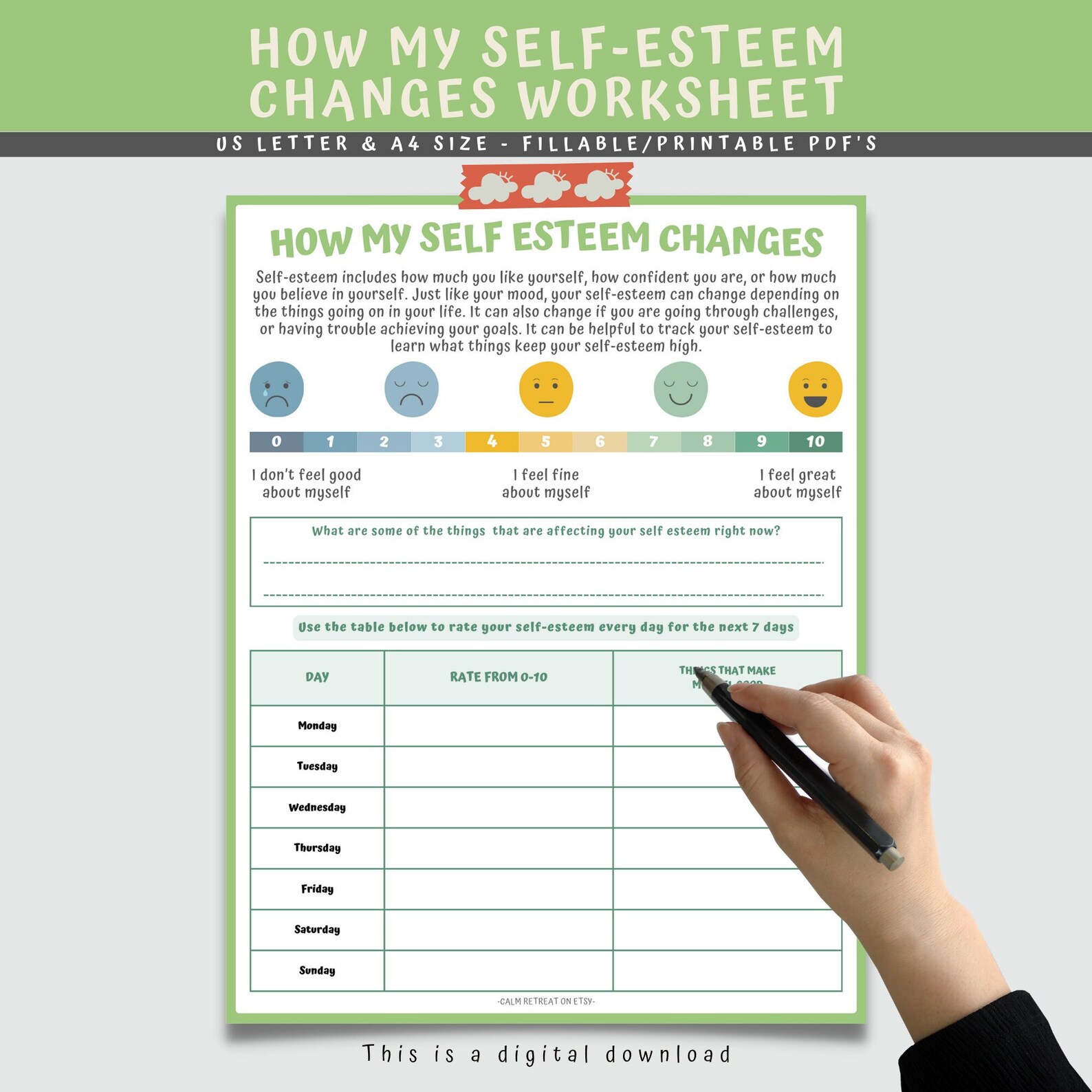 Self-esteem Check-in Worksheet for Kids & Teens (digital Download) - Etsy