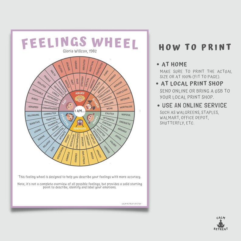 Feelings Wheel Handout, Emotions Poster, Mental Health Posters ...