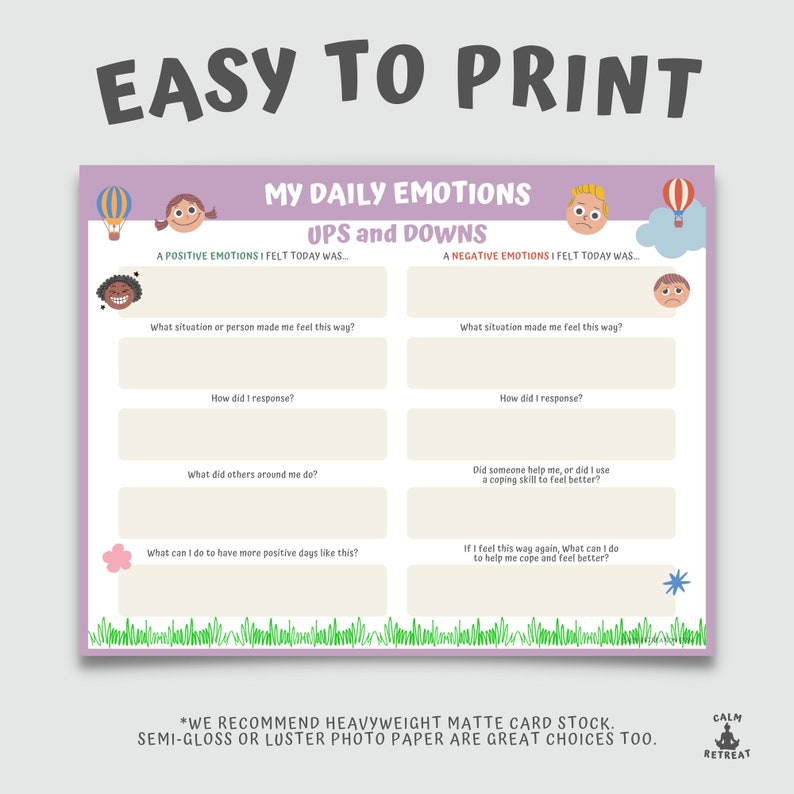 Daily Emotions Worksheet, Coping Skills Worksheets for Kids, Social ...