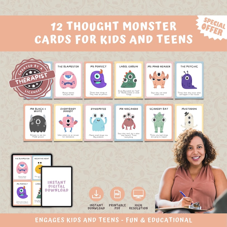 Thought Monster Flashcards: Mental Health Tool for Kids & Teens (PDF ...