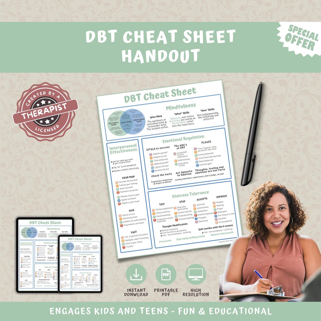 DBT Skills Cheat Sheet: Borderline Personality, Therapy Worksheet (PDF ...