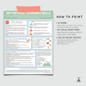 DBT Distress Tolerance Coping Skills Handout Poster, Dialectical ...
