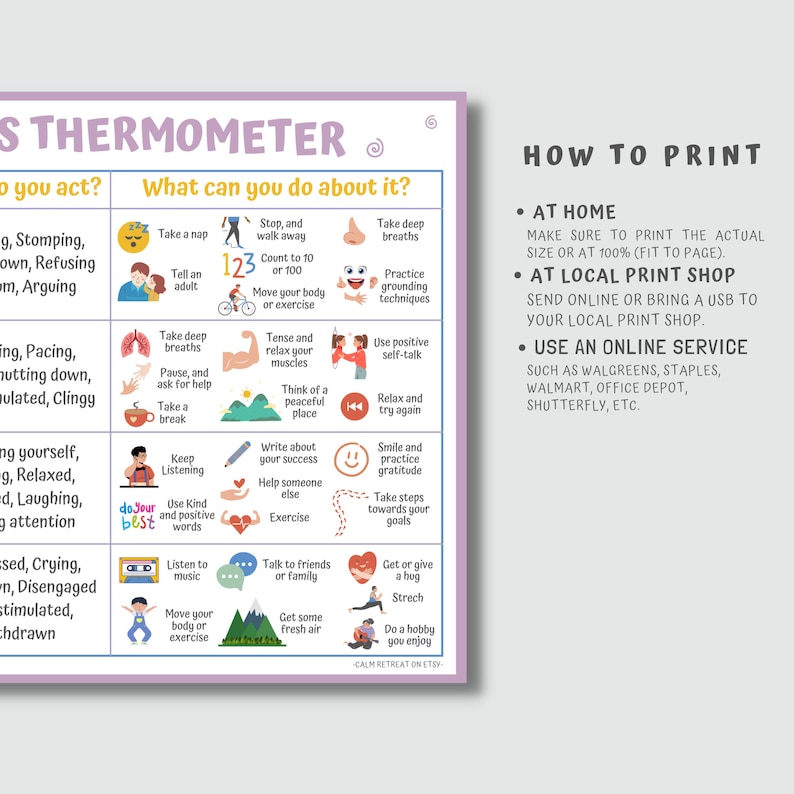 Feelings Thermometer Chart: Coping Skills, Emotions Poster (digital ...