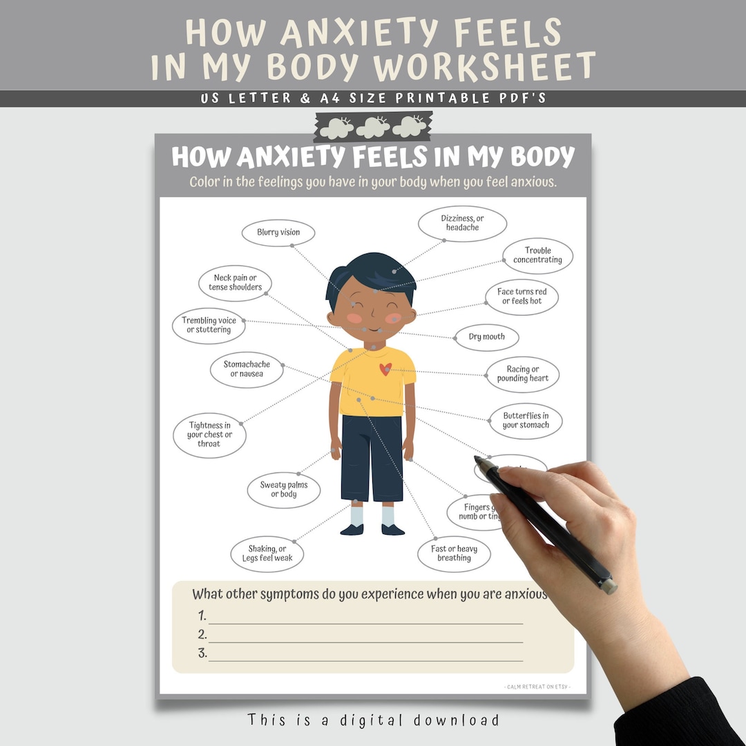 Anxiety Symptoms Body Signals Fillable Worksheet, Children Self ...