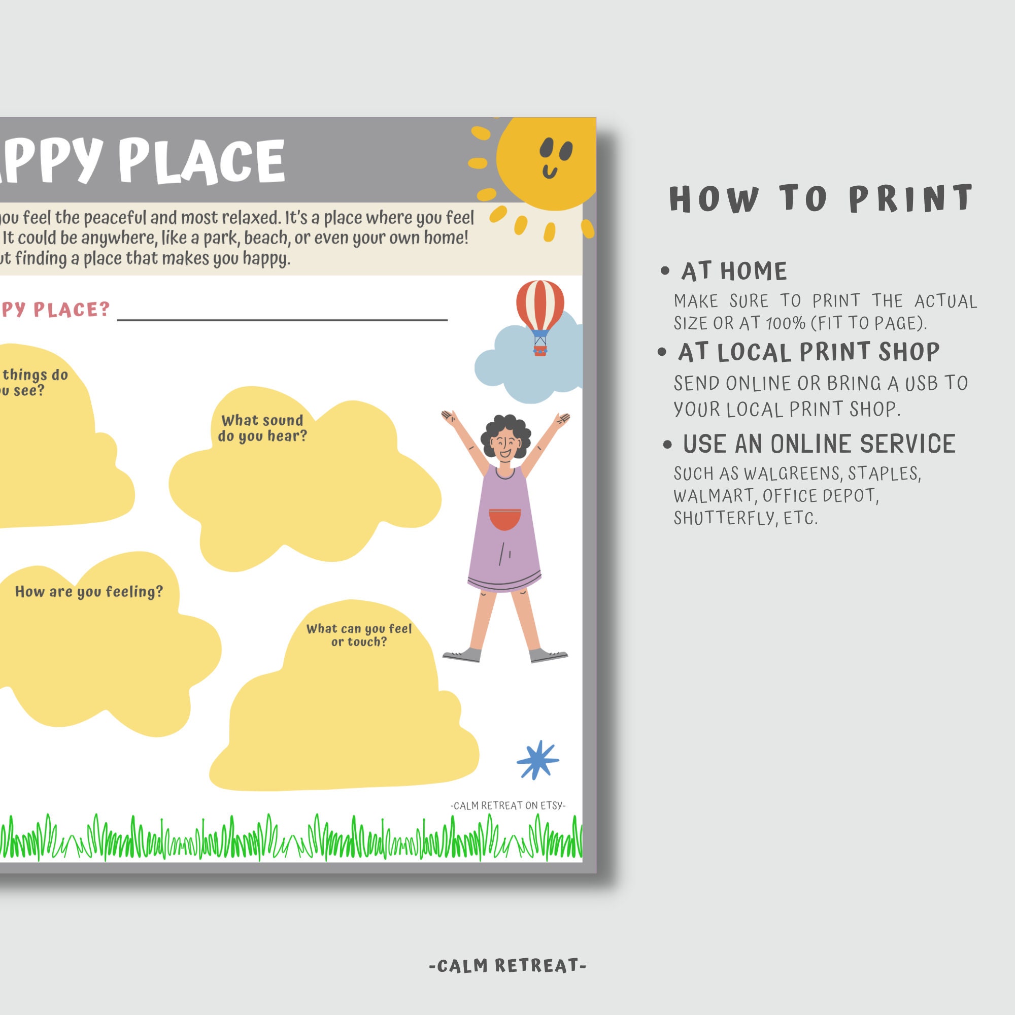 Happy Place Visualization Printable Fillable Worksheet for Kids Teens ...