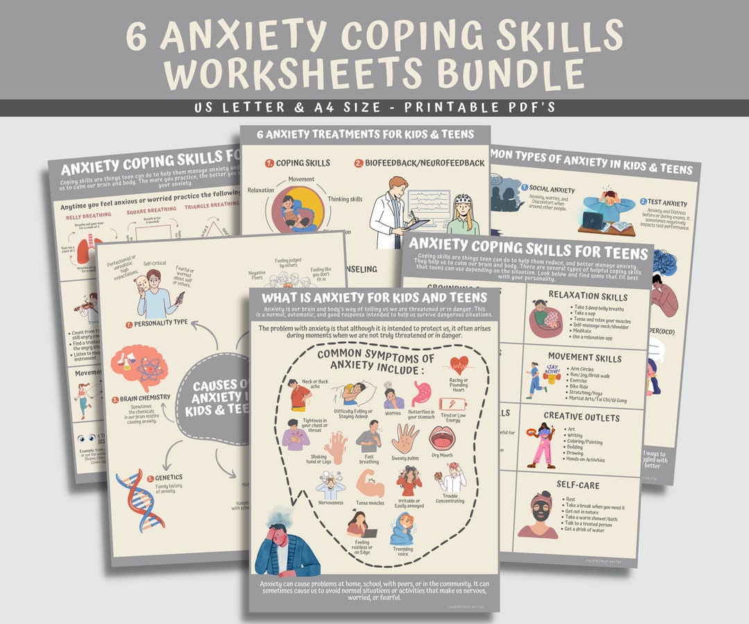 6 Anxiety Coping Skills Printable Handouts Bundle for Kids & Teens ...