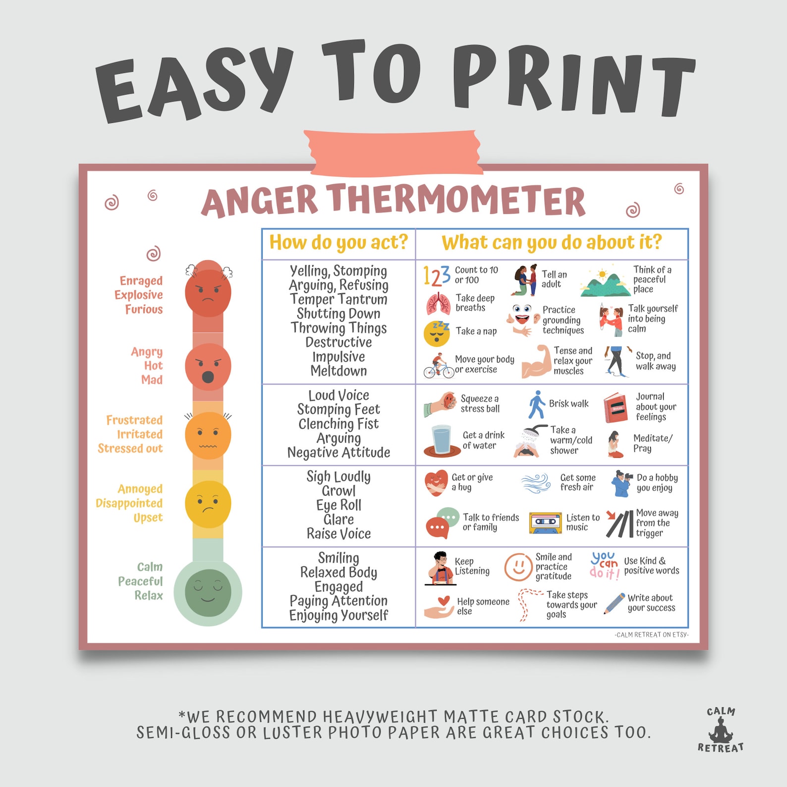 Anger Thermometer Printable: Coping Skills for Kids & Teens (digital ...