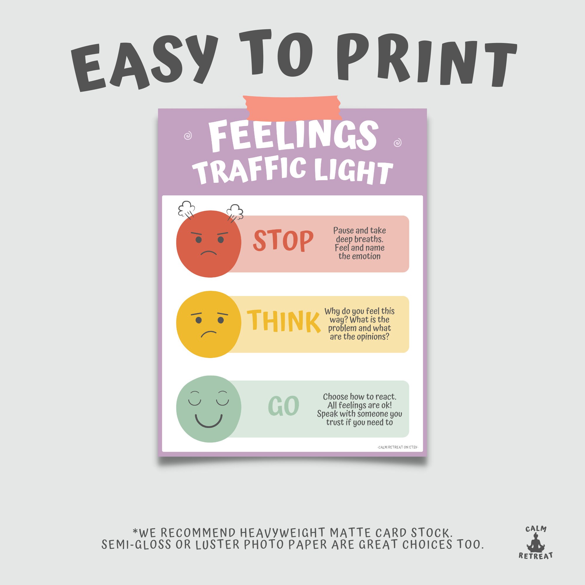 Feelings Coping Skill Handout for Kids Teens, Self Regulation Social ...