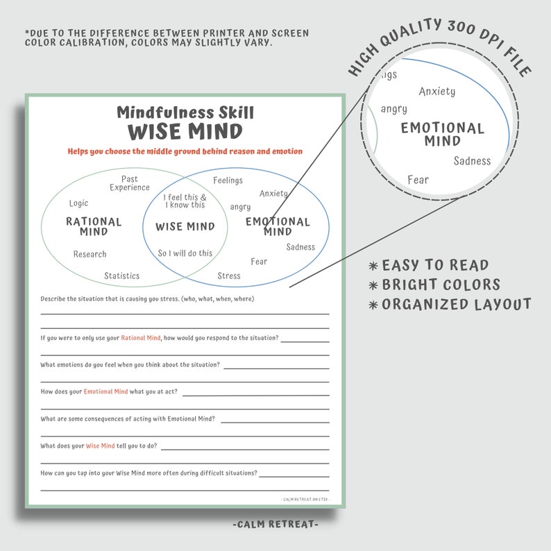 DBT Wise Mind Worksheets: Mindfulness Skills (PDF) - Etsy