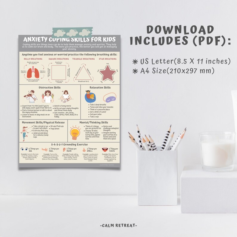 Anxiety Coping Skills Handout for Kids, Anxiety Awareness, Mental ...