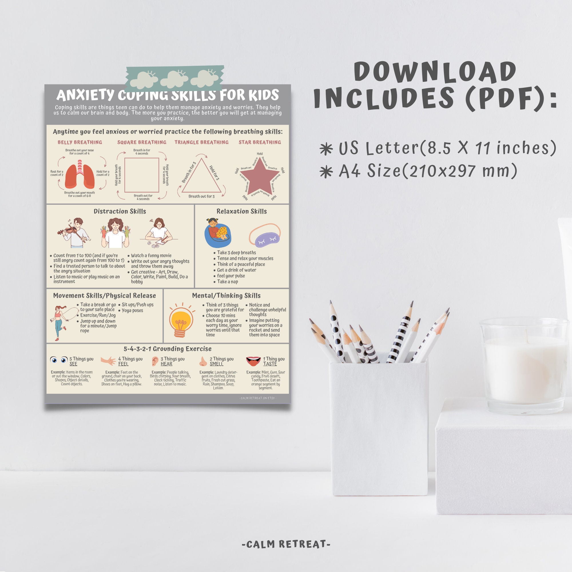 Anxiety Coping Skills Handout for Kids, Anxiety Awareness, Mental ...