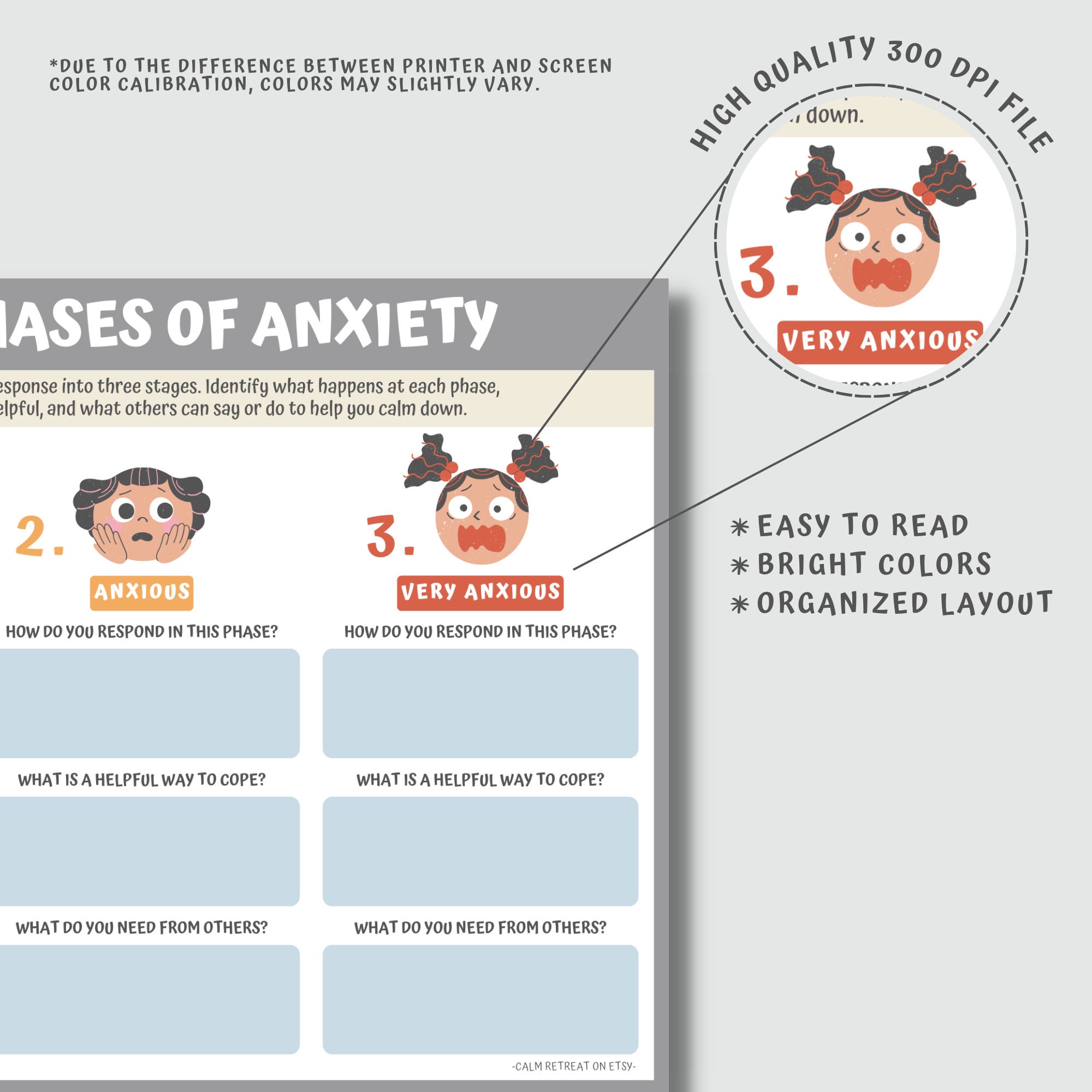 My 3 Phases of Anxiety Worksheet, Anxiety Resource, Therapy, Therapist ...