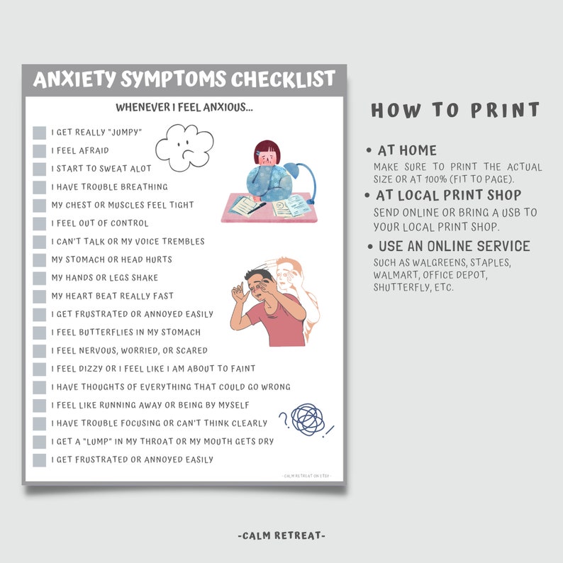 Anxiety Symptoms Checklist Worksheet for Kids & Teens, Worry Anxiety ...