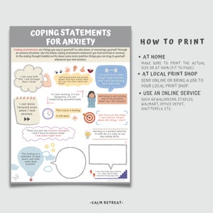 Anxiety Coping Statements Worksheet for Kids Teens, Anxiety Relief, CBT ...